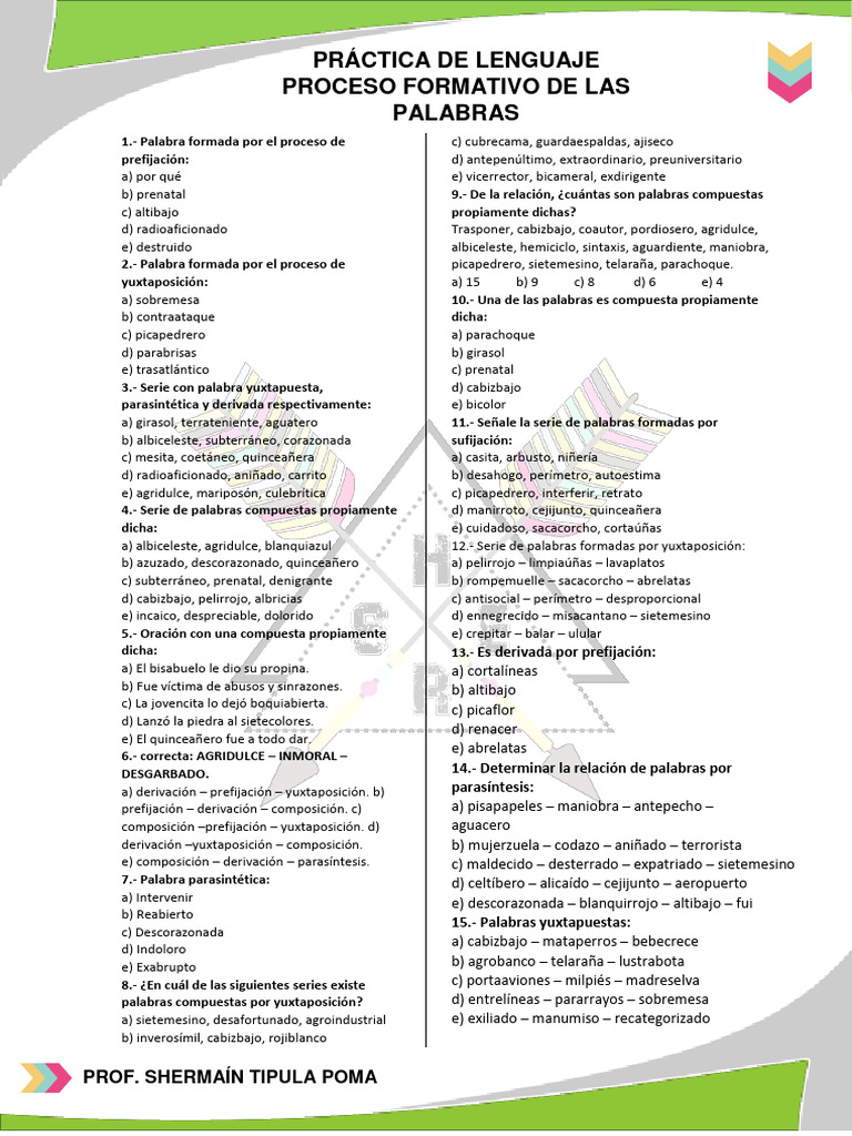 Práctica Proceso Formativo de Las Palabras | PDF | Artes del Lenguaje y ...