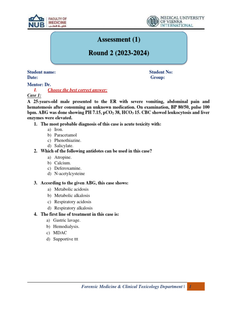 R2 - 1st Assessment | PDF | Clinical Medicine | Medical Specialties