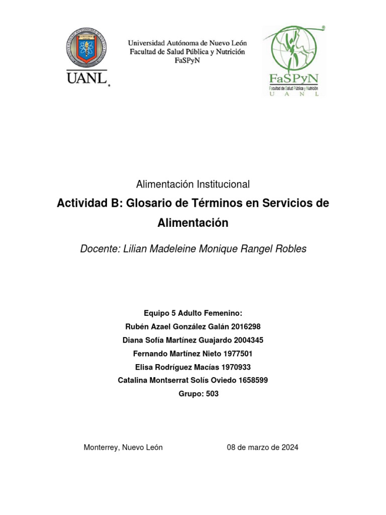Actividad B Glosario - Eq 5 | PDF | Alimentos | Dieta