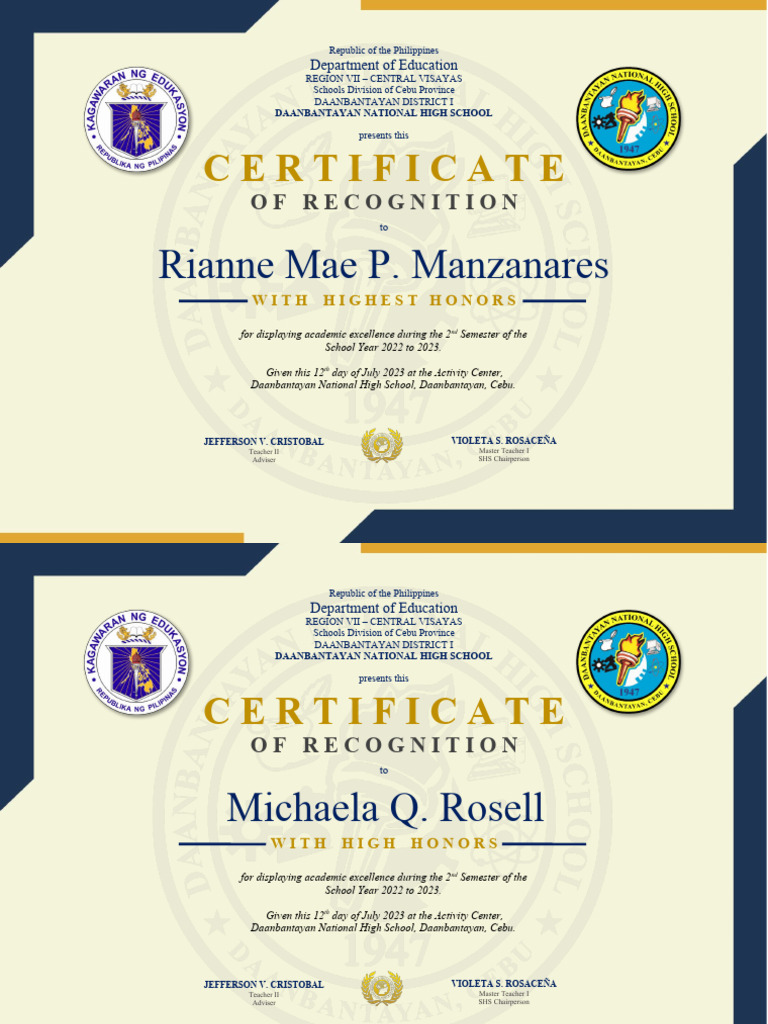 FINAL CERTIFICATE OF RECOGNITION Grade 11 For Finals 2nd Sem | PDF