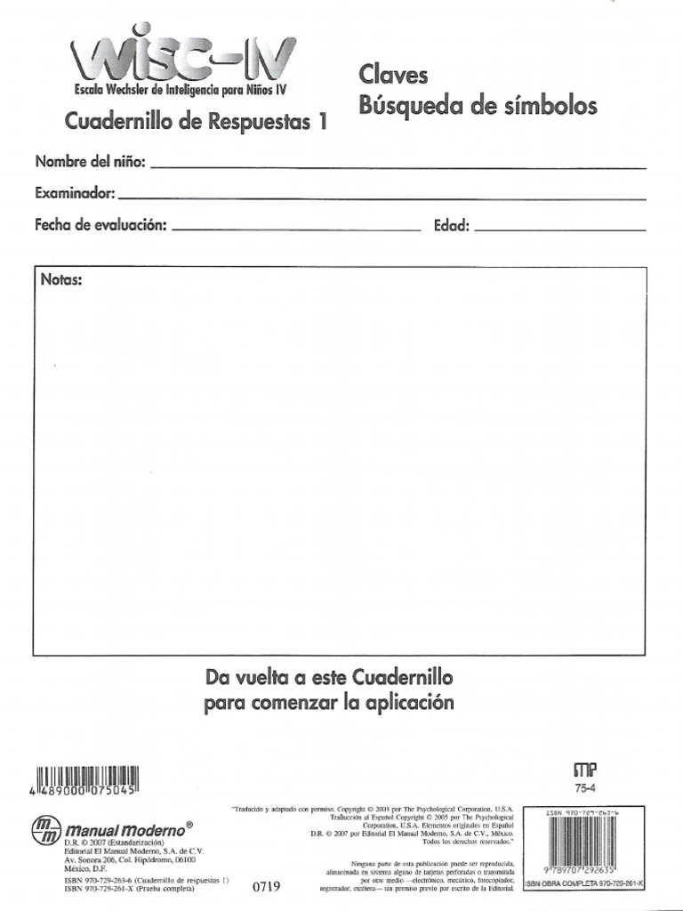 Cudernillo de Respuestas 1 Wisc IV | PDF