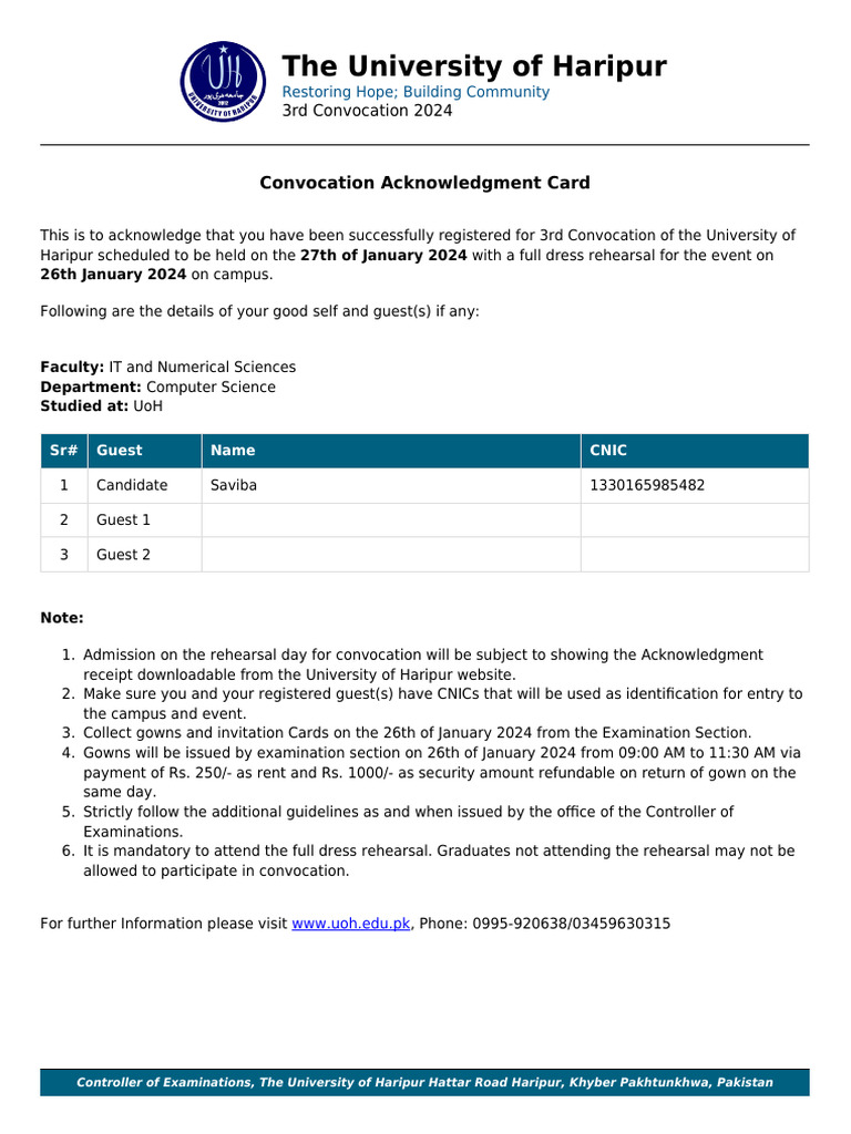 Convocation Invitation Card | PDF