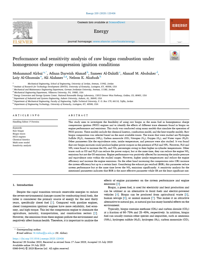 Biogas Combustion in HCCI Engines Analysis | PDF | Combustion | Engines