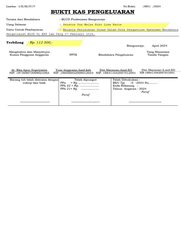 BKP PERJADIN 2024 Contoh | PDF