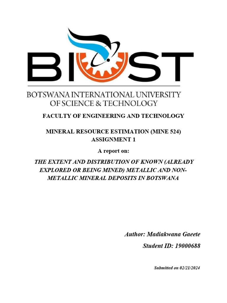 Mine 524 Assignment 1 19000688 | PDF | Mining | Diamond