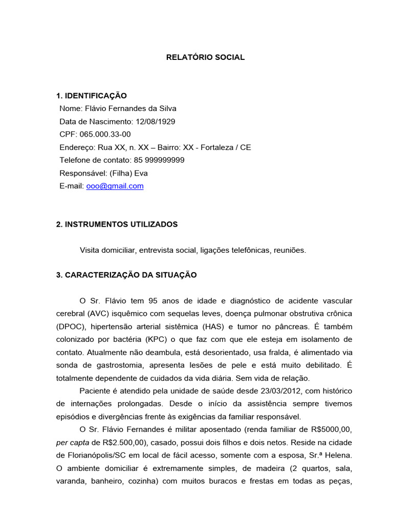 3 Modelo de Relatorio Social de Acompanhamento Servico de Atencao Domiciliar | PDF | Enfermagem ...