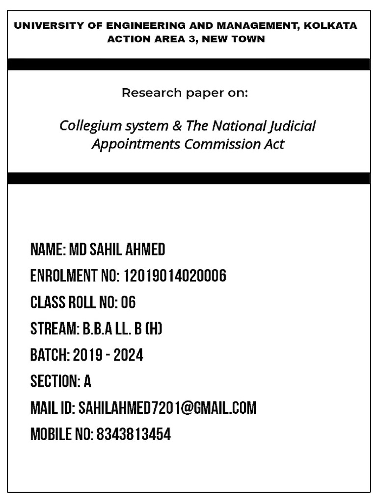 Presentation On Collegium System & NJAC | PDF Presentation On Collegium System & NJAC | PDF
