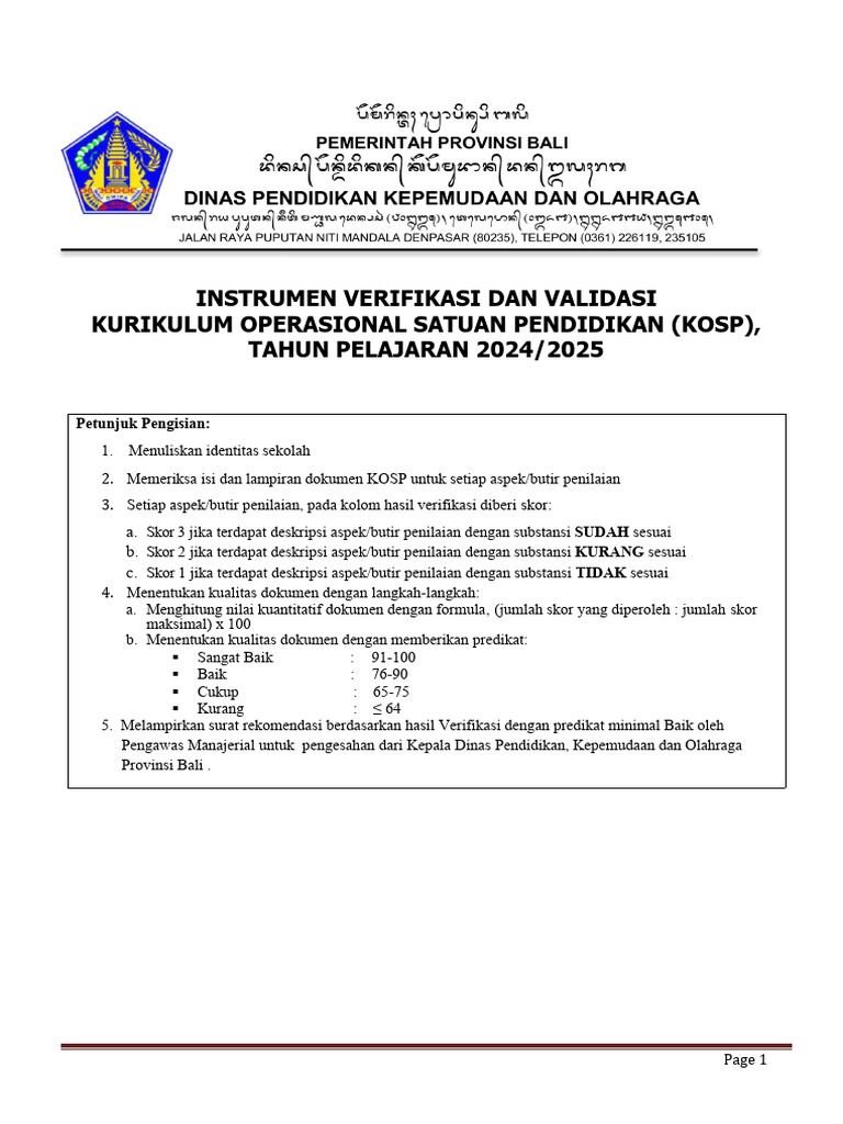 Instrumen KOSP SMA 2024 | PDF | Bisnis