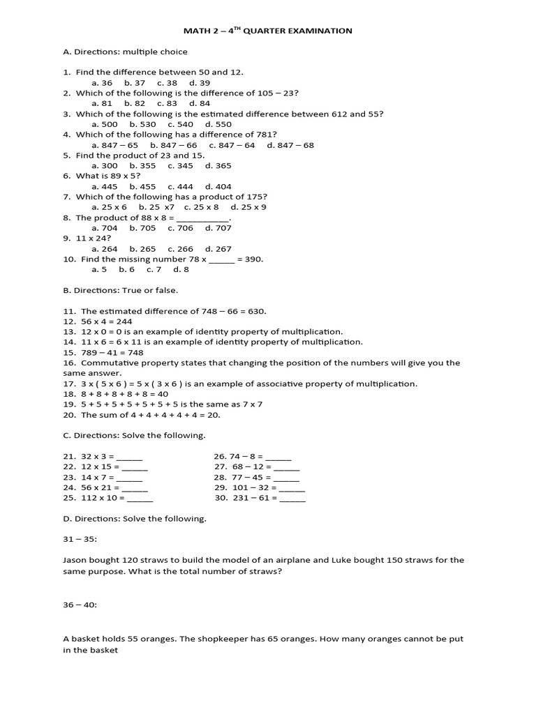 Math 2 - 4TH Quarter Exam. | PDF