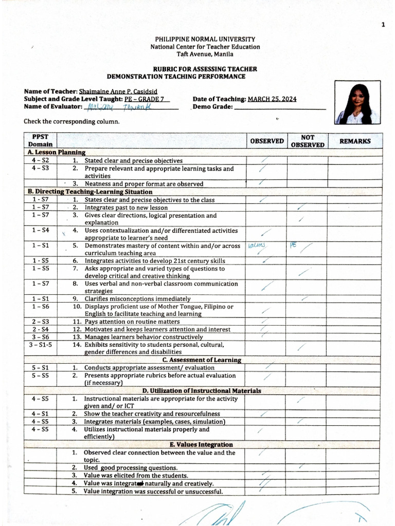 Demo Teaching Rubrics From Evaluators | PDF