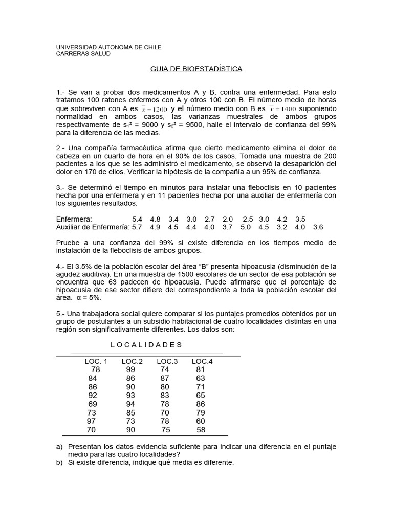 Guia de Bioestadistica (Pruebas de Hipótesis - Anova) | PDF | Medicina