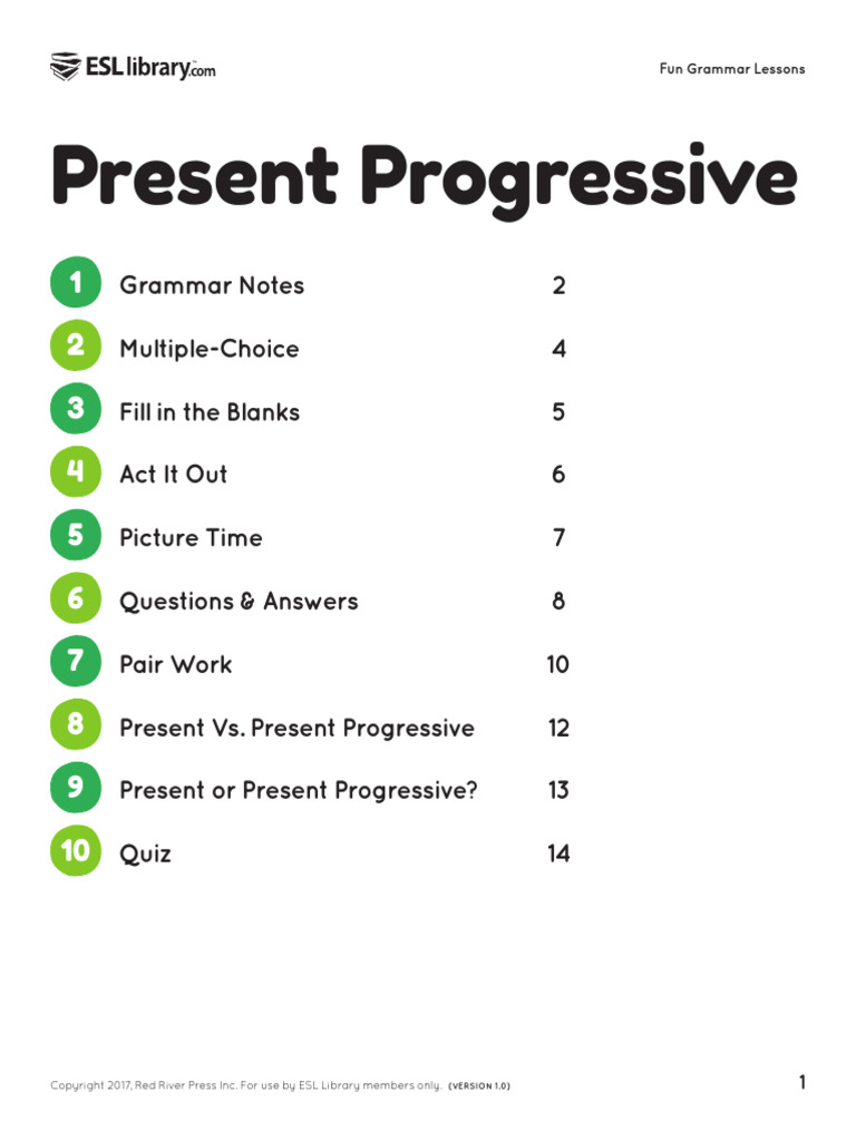 116 Present-Progressive US Student | PDF | Grammatical Number | Plural