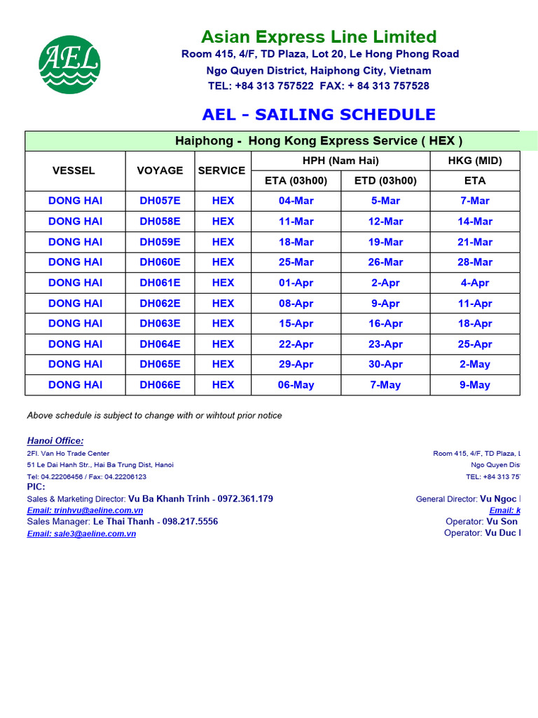 Asian Express Line Shipping Schedules 2 | PDF | Vietnam
