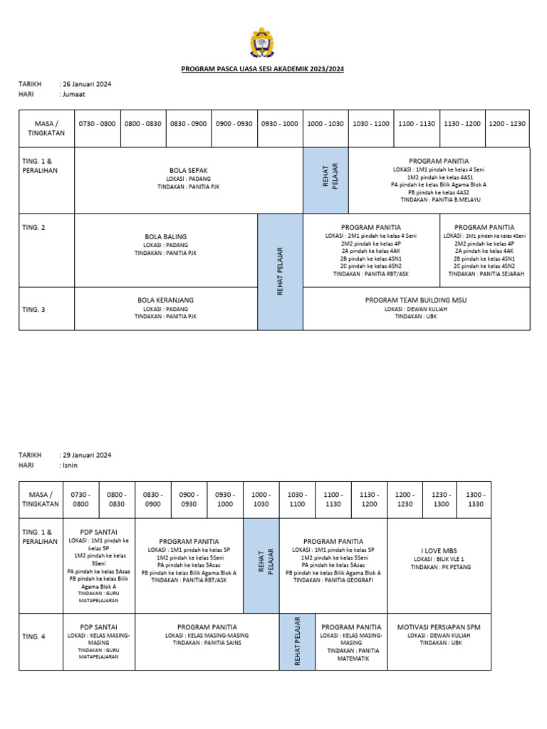 Jadwal Program Pasca UASA 2024 | PDF