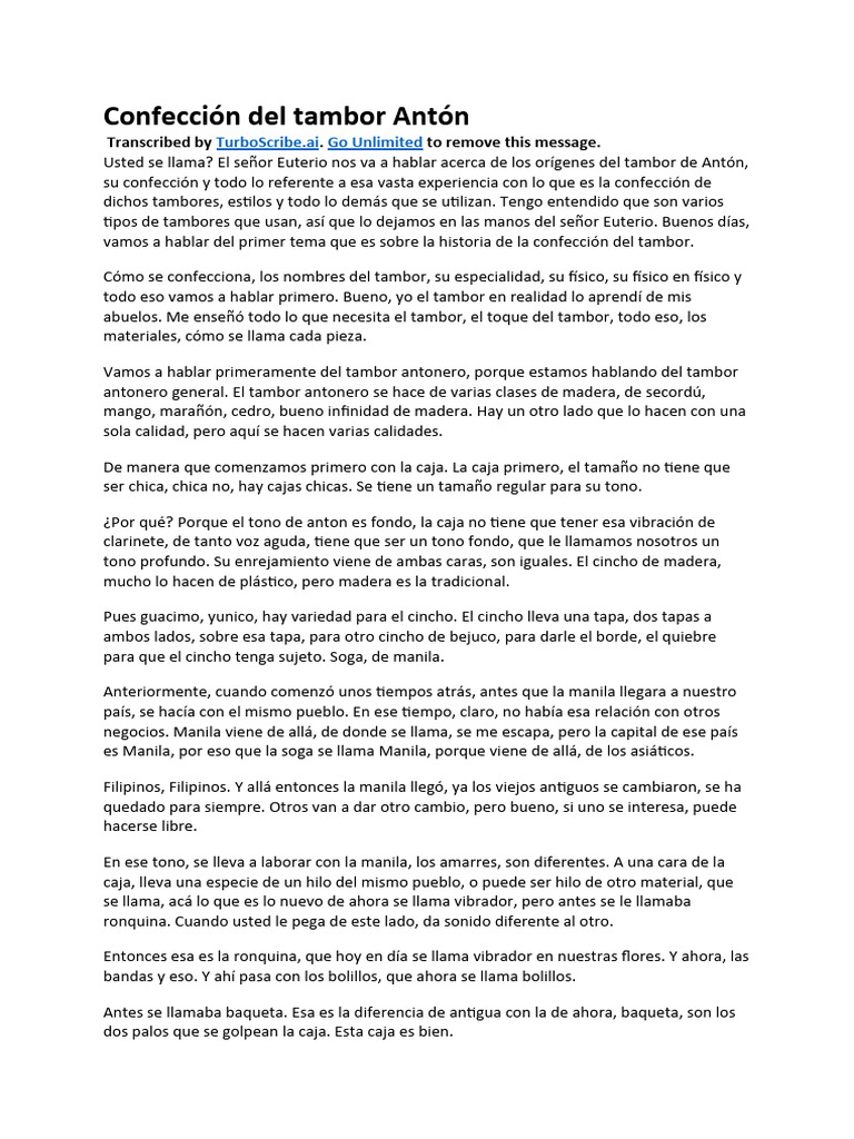 Confección Del Tambor Antón | PDF | Tambor