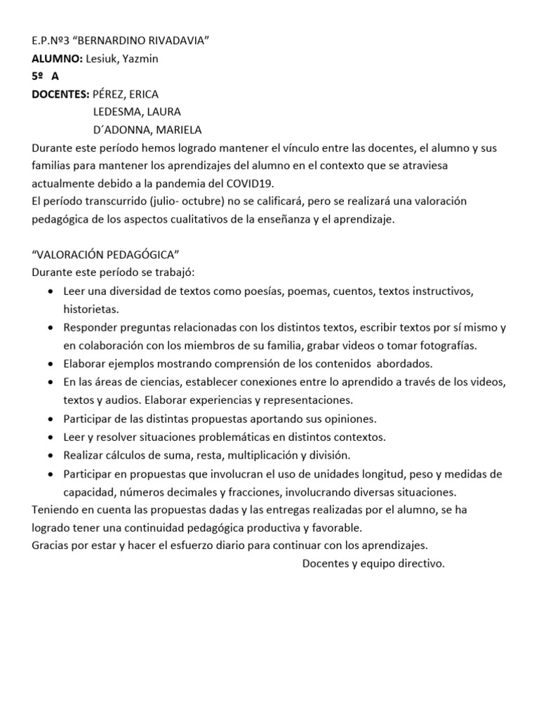 Segundo Informe Valorativo | PDF