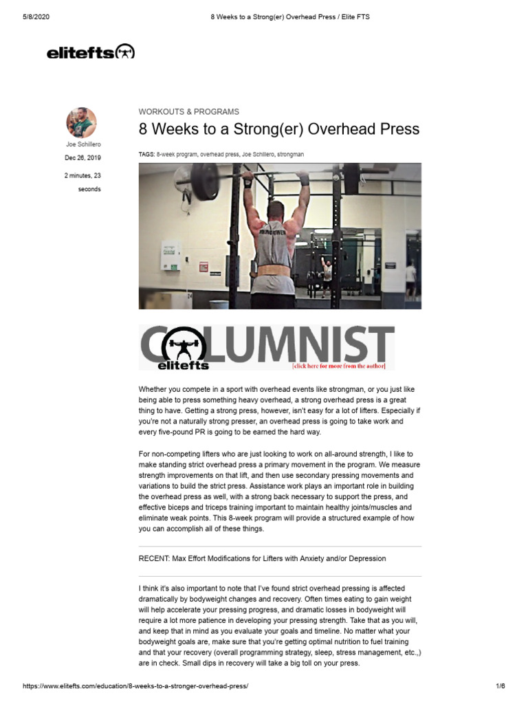8 Weeks To A Strong (Er) Overhead Press | PDF | Self-Improvement