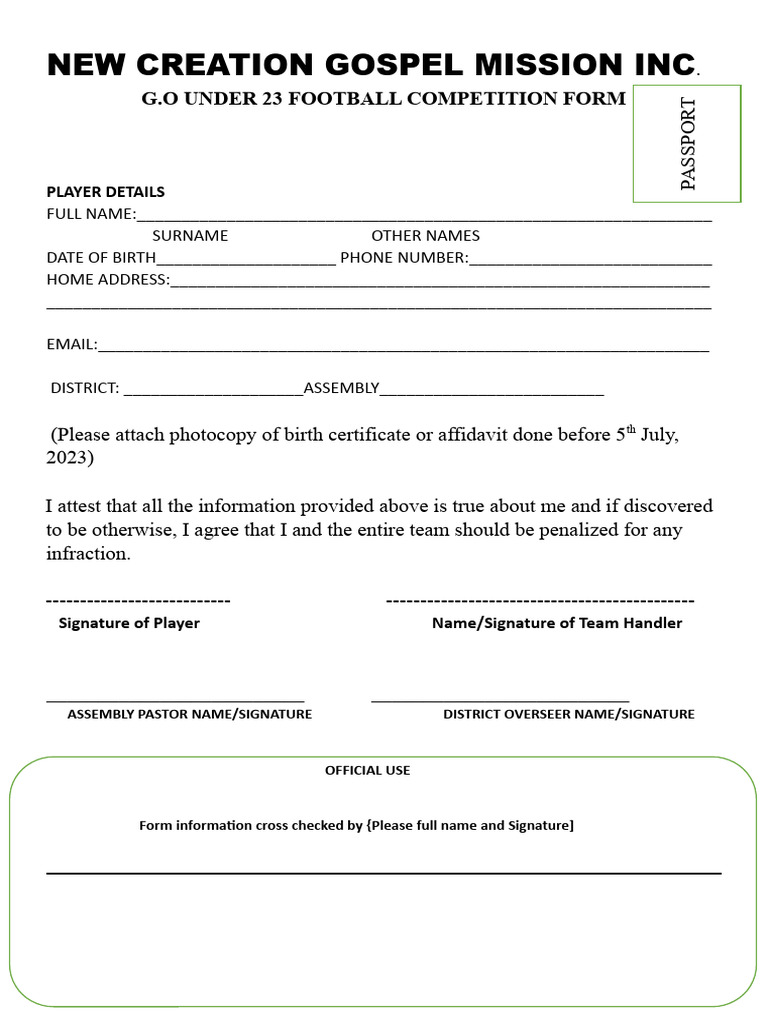 Under 23 Football Competition Form | PDF | Finance & Money Management ...