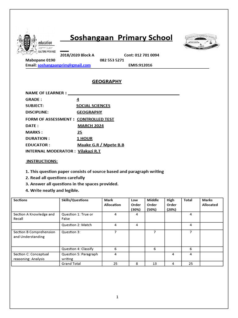 Geography 4 Ammended Maam Mpete (Full Queston Paper) | PDF | Learning ...