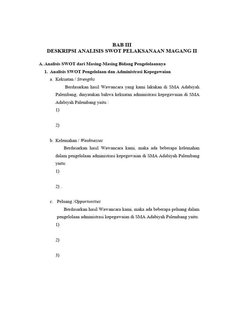 Analisis SWOT Administrasi SMA Adabiyah | PDF | Karier & Perkembangan ...