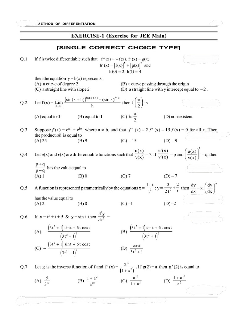 Exercise Method of Differentiation - 240318 - 100300 | PDF
