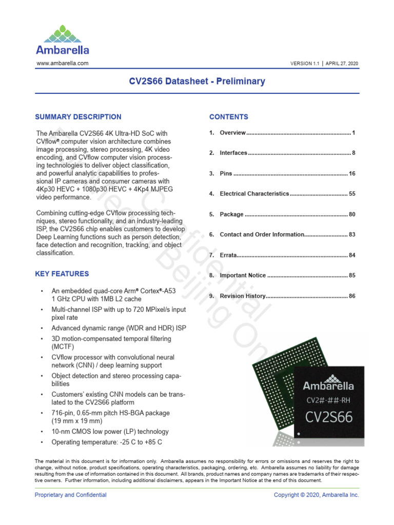 Ambarella CV2S66 Preliminary Datasheet | PDF | Multi Core Processor ...