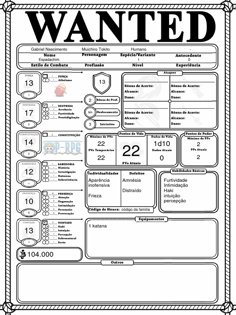 OP RPG - Ficha de Personagem 1.5 - Editável | PDF