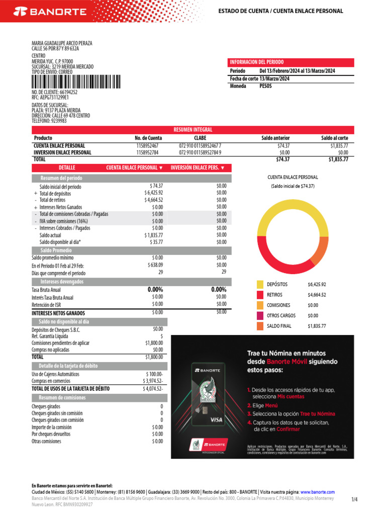 Estado de Cuenta Banorte Enlace | Descargar gratis PDF | Bancos | Cheque