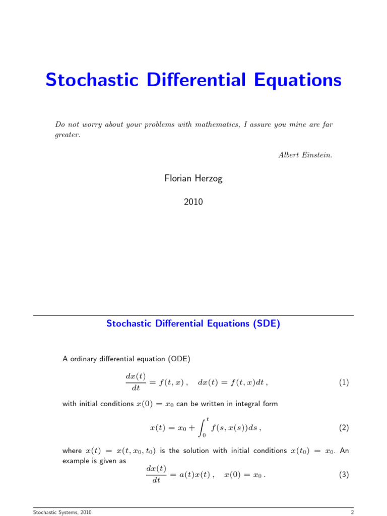 Stochastic Differential Equations: Florian Herzog 2010 | PDF | Stochastic Differential Equation ...