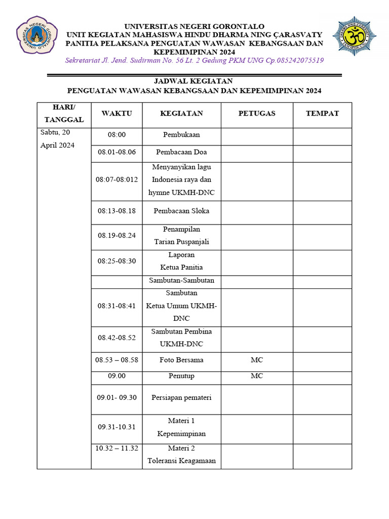 Jadwal Penguatan Wawasan 2024 | PDF