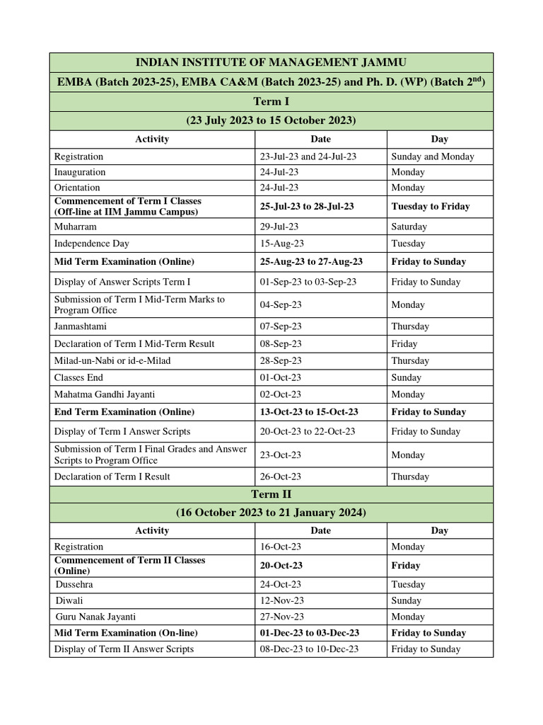 EMBA Batch 2023-25 and Ph.D. Batch 02 AC Term I, II and III | PDF