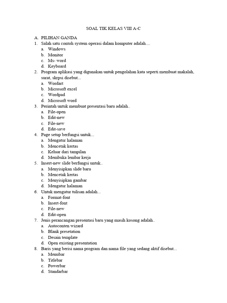 Soal Tik Kelas Viii A | PDF