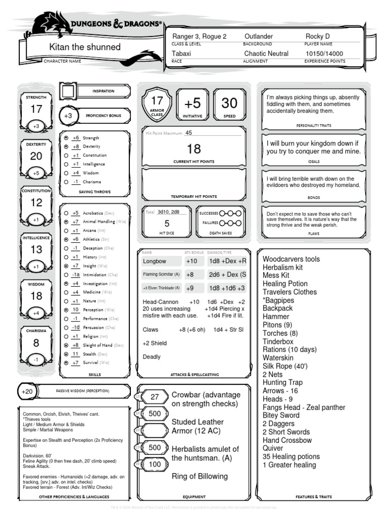 Tabaxi Ranger | PDF