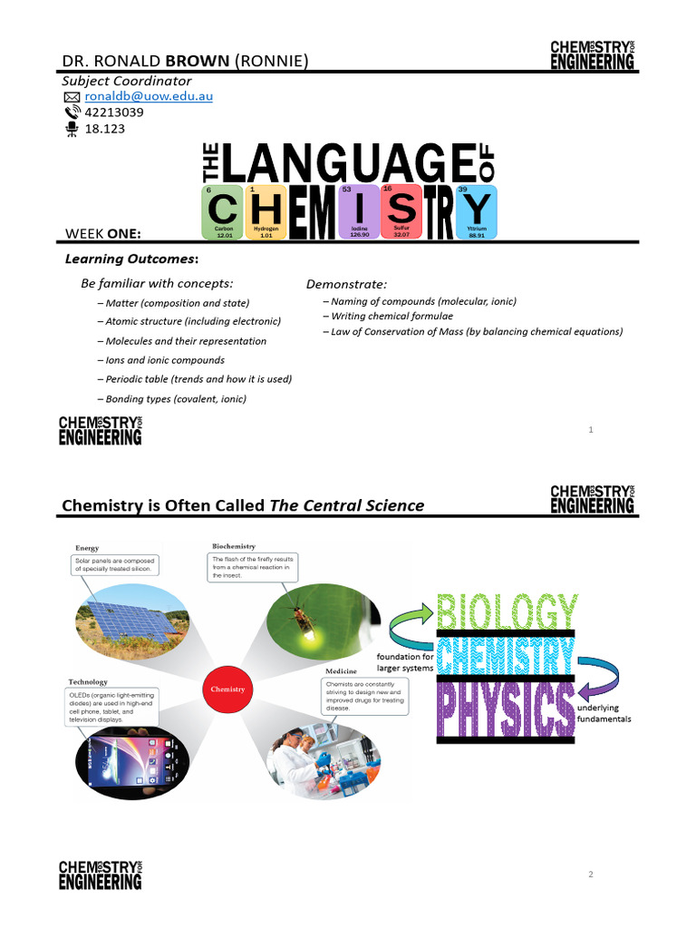 CHEM103 Week 1 Language of Chemistry 2PP | PDF | Ion | Chemical Compounds