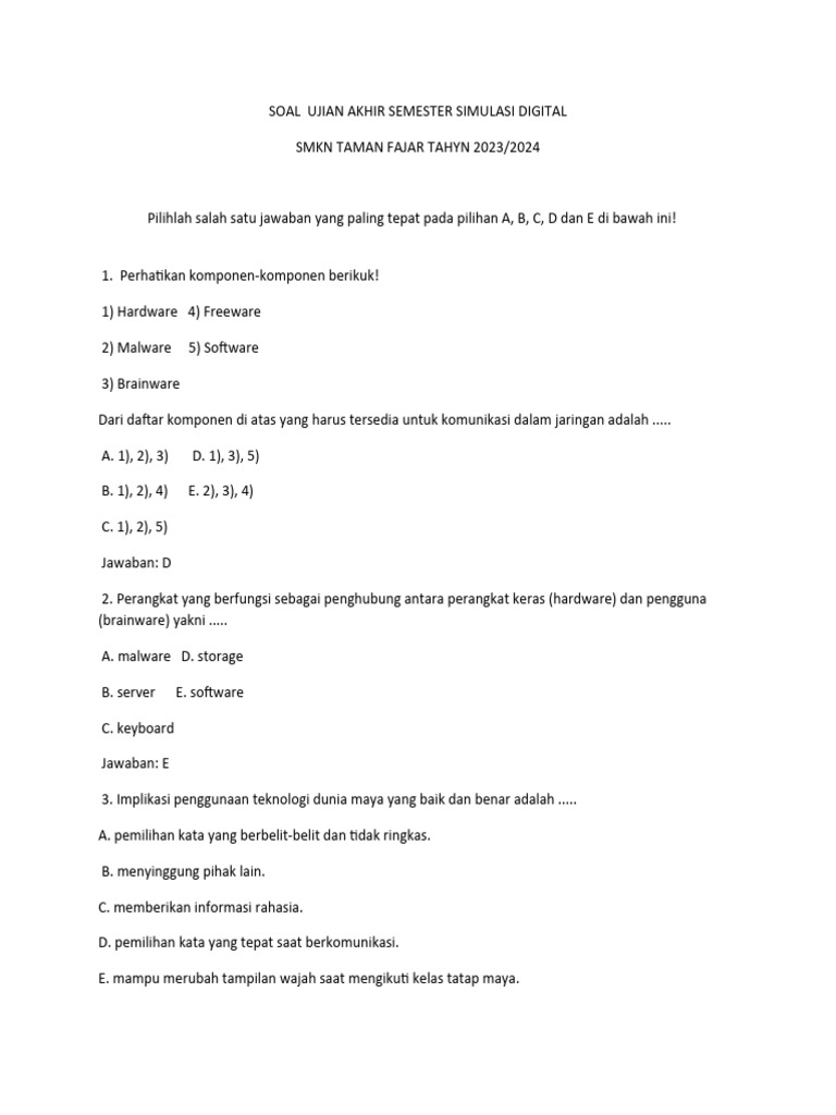 Soal Uas Simdig 2024 | PDF | Game & Aktivitas | Komputer