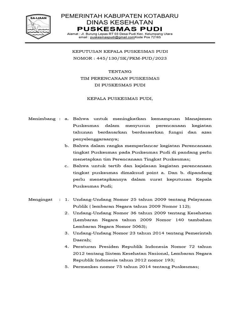 SK Pembentukan Tim PTP | PDF