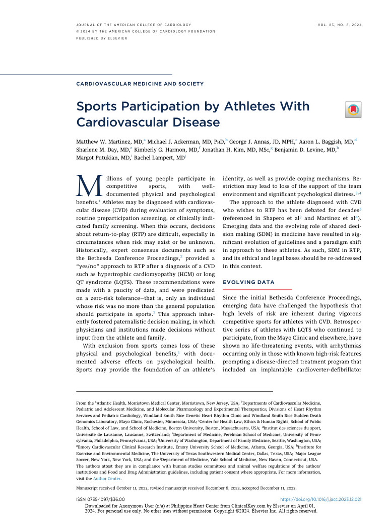 Sports Participation by Athletes With CVD | PDF | Cardiology | Medicine
