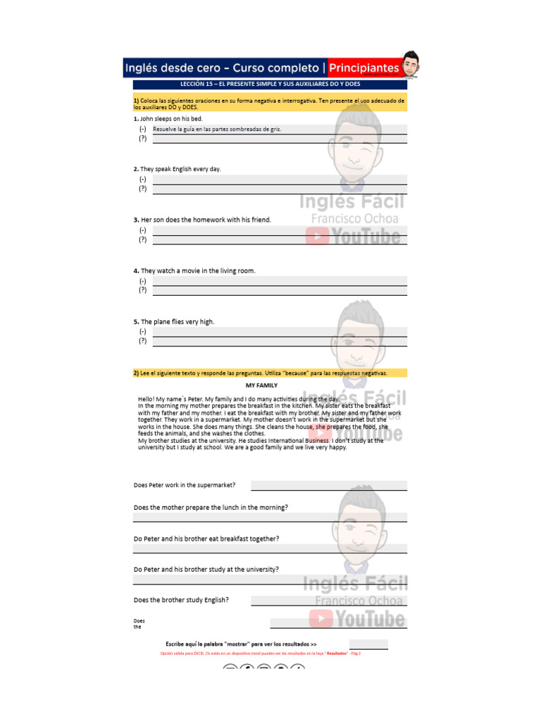 Lecciòn 15 - El Presente Simple y Sus Auxiliares Do y Does | PDF | Language Arts & Discipline ...