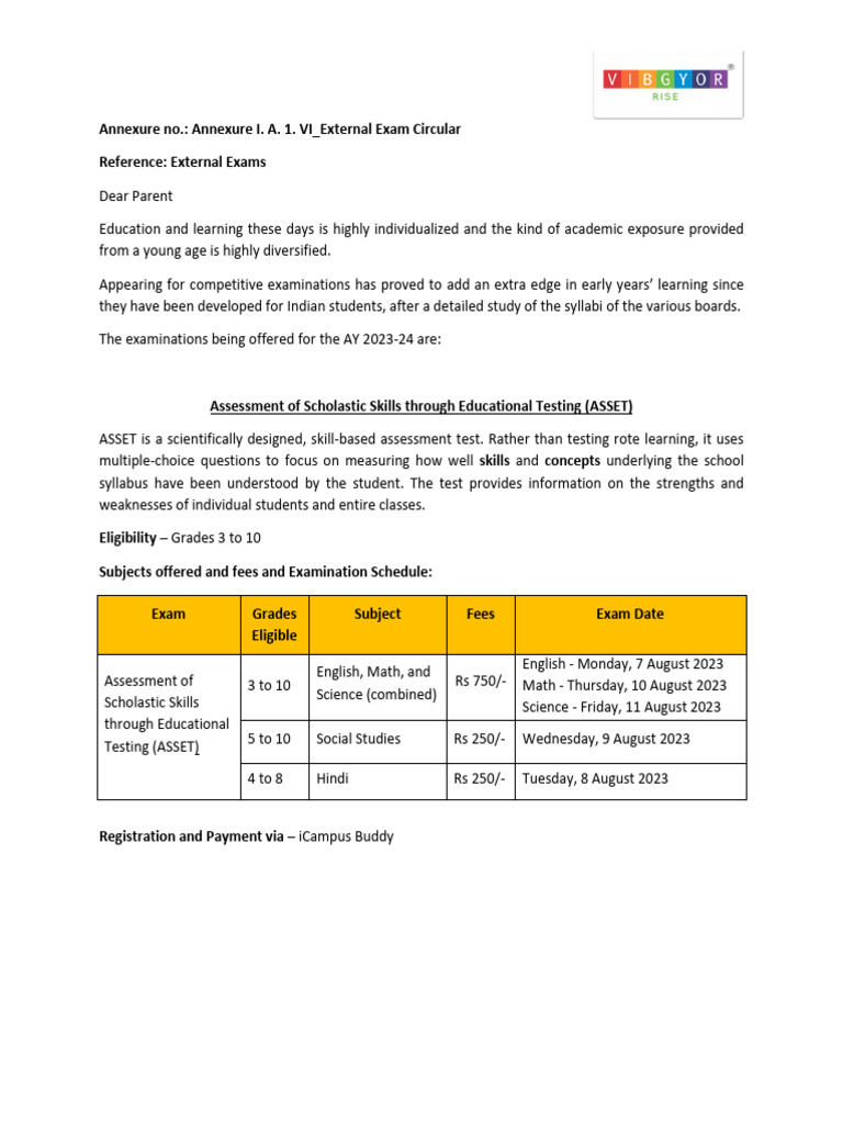 Annexure I. A. 1. VI - External Exam Circular - Rev | Download Free PDF | Behavior Modification ...