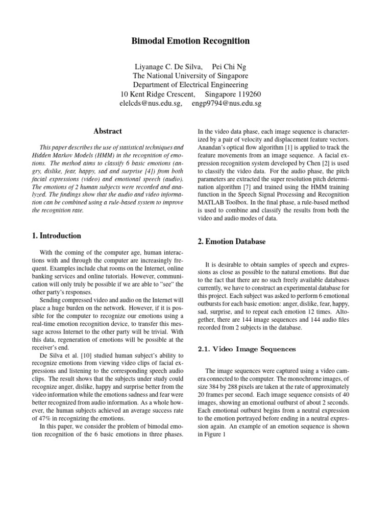 Bimodal Emotion Recognition | PDF | Emotions | Video