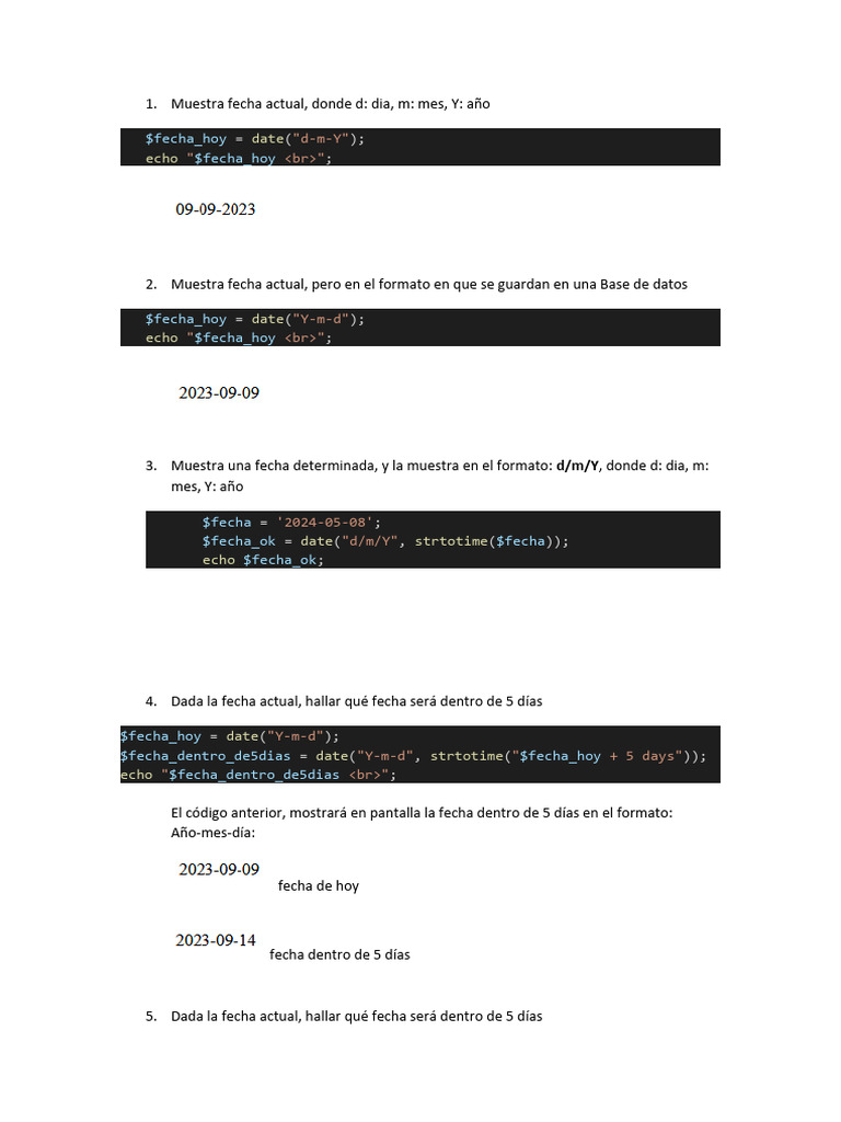 Formatos de Fecha en PHP: Ejemplos Prácticos | PDF | Crecimiento personal y profesional ...