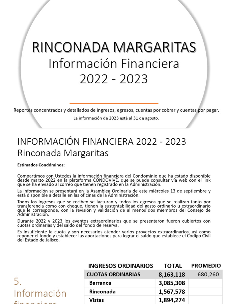 RINCONADA MARGARITAS Informaci - N Financiera 2022 - 2023 | PDF