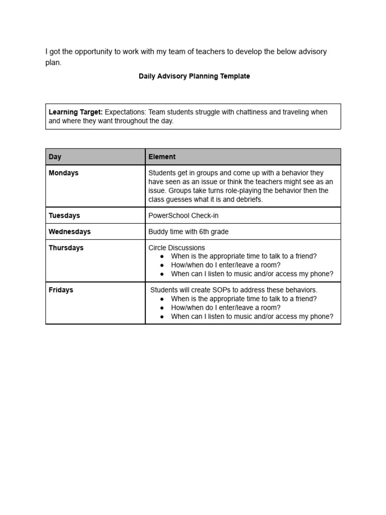 Middle School Advisory Plan | PDF | Career & Growth | Self-Improvement