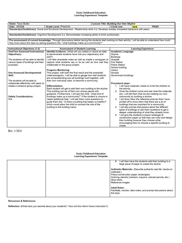 Ece Lesson Plan Buildings Skyline Skyriders | Download Free PDF ...