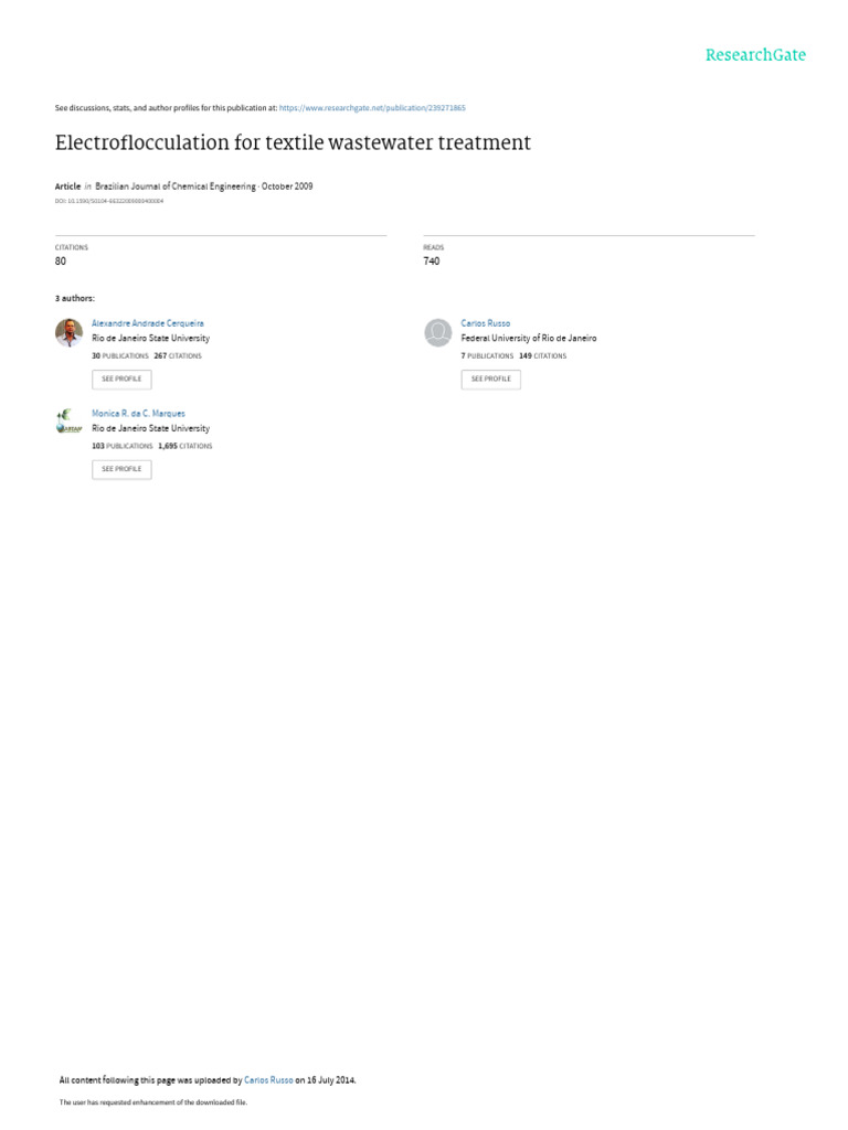 Electroflocculation For Textile Wastewater Treatme | PDF | Ph | Chemistry