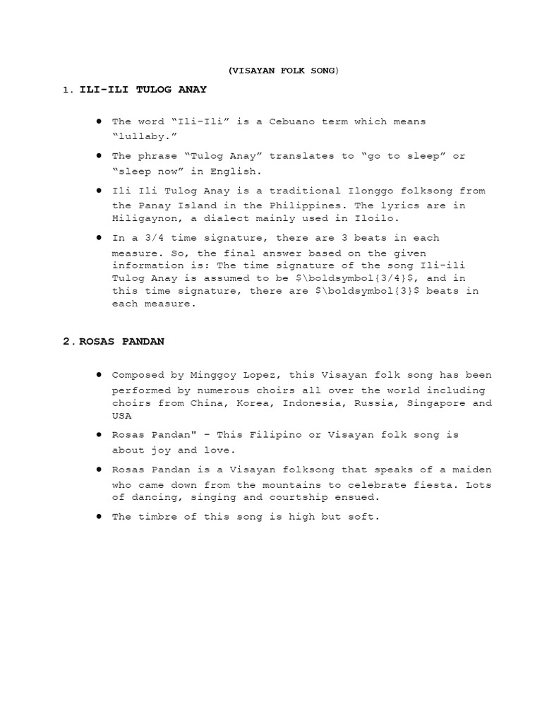 VISAYAN FOLK SONGS | PDF