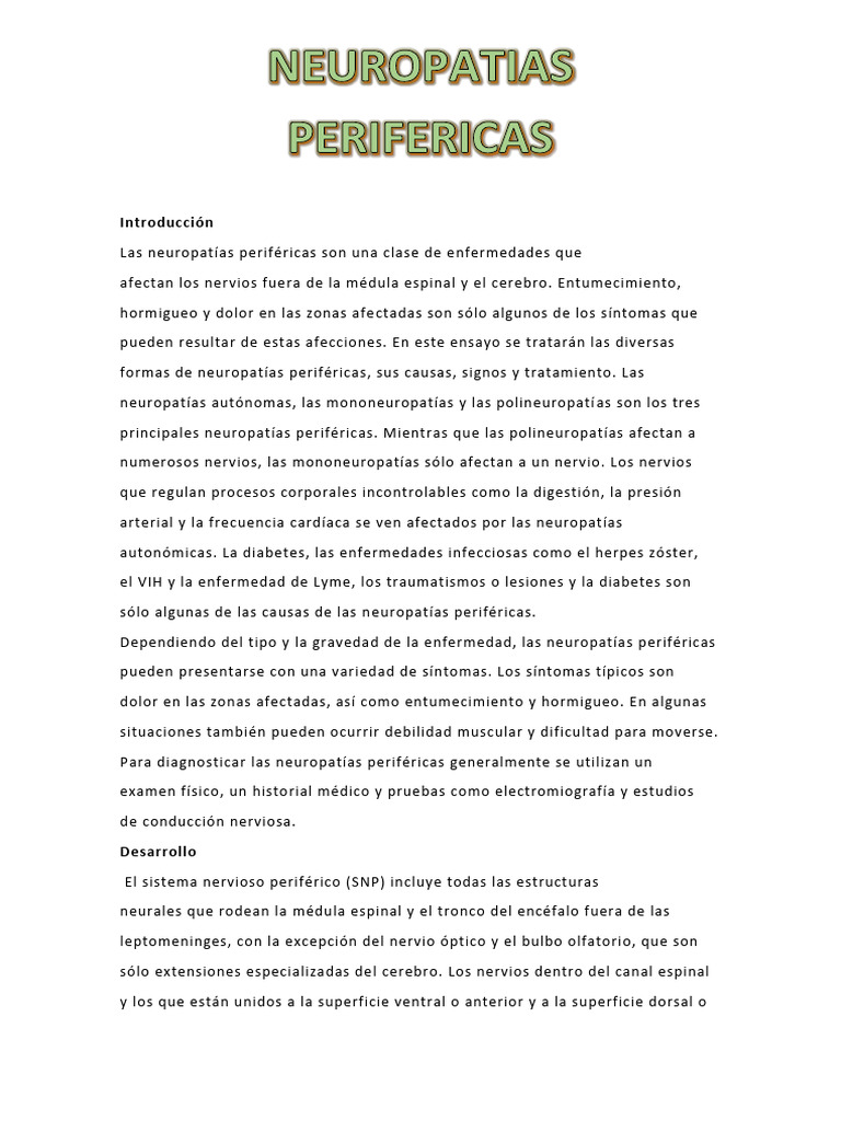 Neuropatías Periféricas: Causas y Síntomas | PDF | Nervio ...