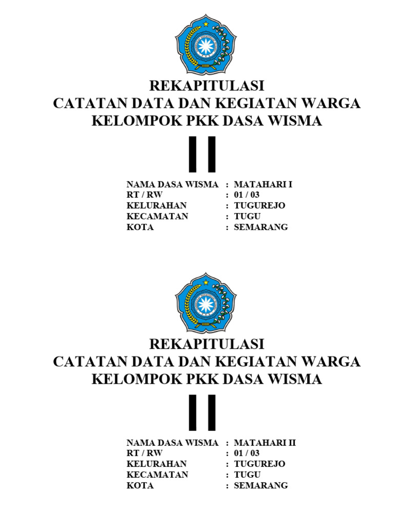 Cover Rekapitulasi Catatan Data Dan Kegiatan Warga Kelompok PKK Dasa ... Cover Rekapitulasi Catatan Data Dan Kegiatan Warga Kelompok PKK Dasa ...