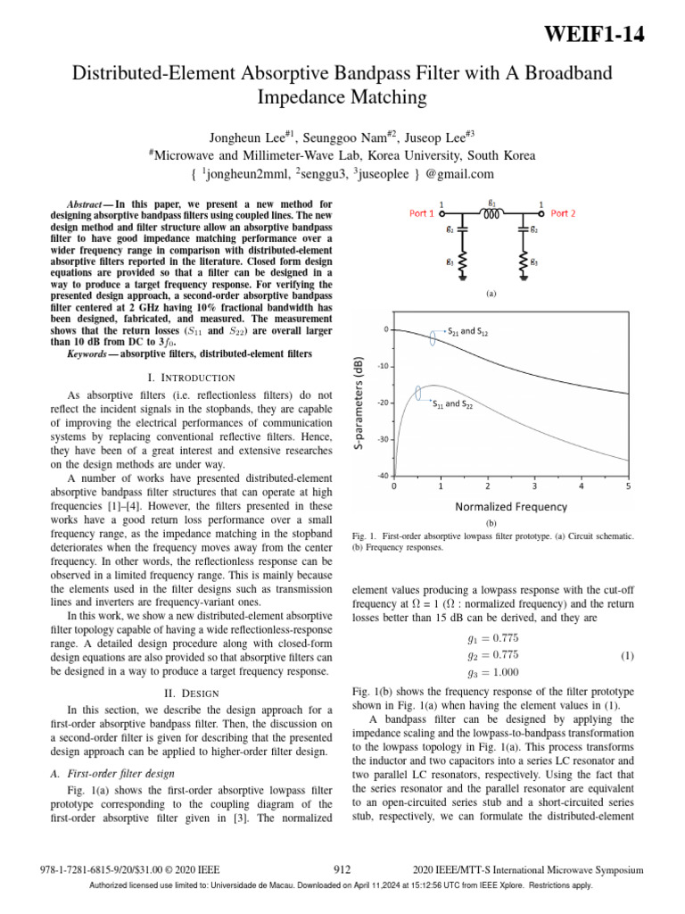 Broadband Absorptive Bandpass Filter Design | PDF | Electronic Filter ...
