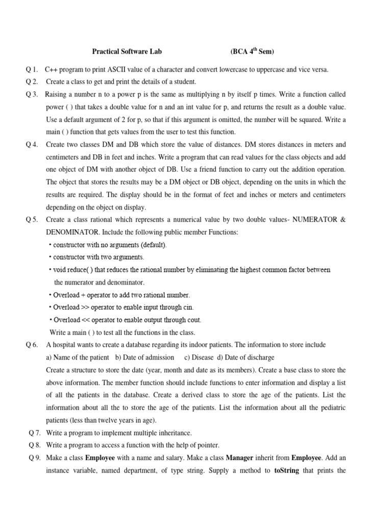 BCA 4th Sem Practical Software Lab | PDF | Parameter (Computer Programming) | C++